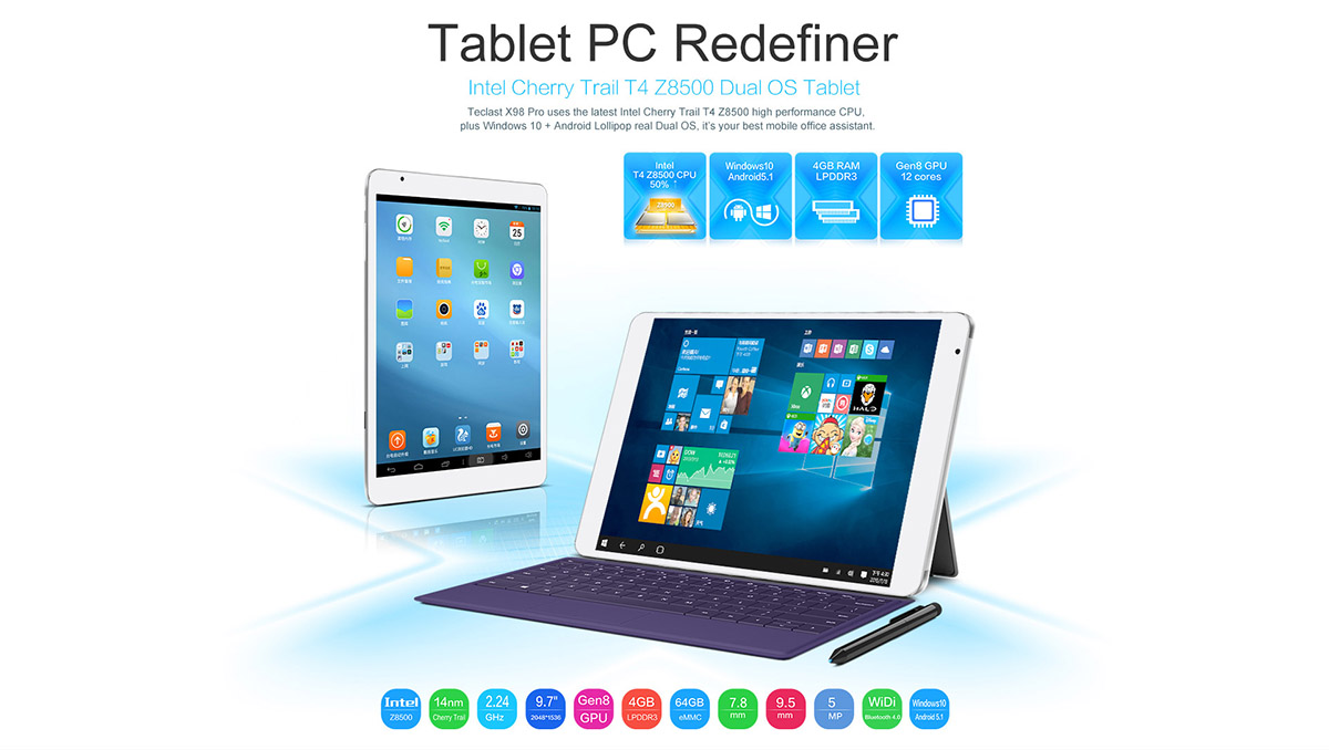 Teclast X98 Pro – Dual OS Windows 10 + Android 5.1 Retina Tablet
