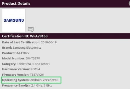 Samsung Galaxy Tab A 8.0 (SM-T387) Android 9.0 Approved