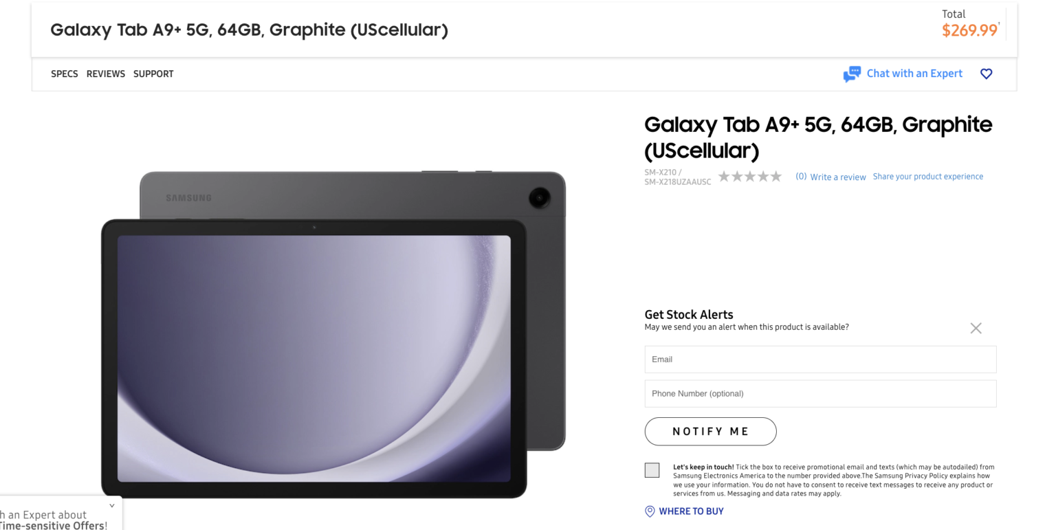Samsung Galaxy Tab A9+ 5G, Wifi Tablet Coming Soon to the US